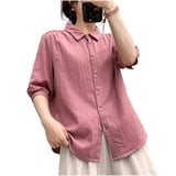 Uaswgudfs Womens Tops Solid Button Down Shirt Loose Cuffed Lapel Blouse ...