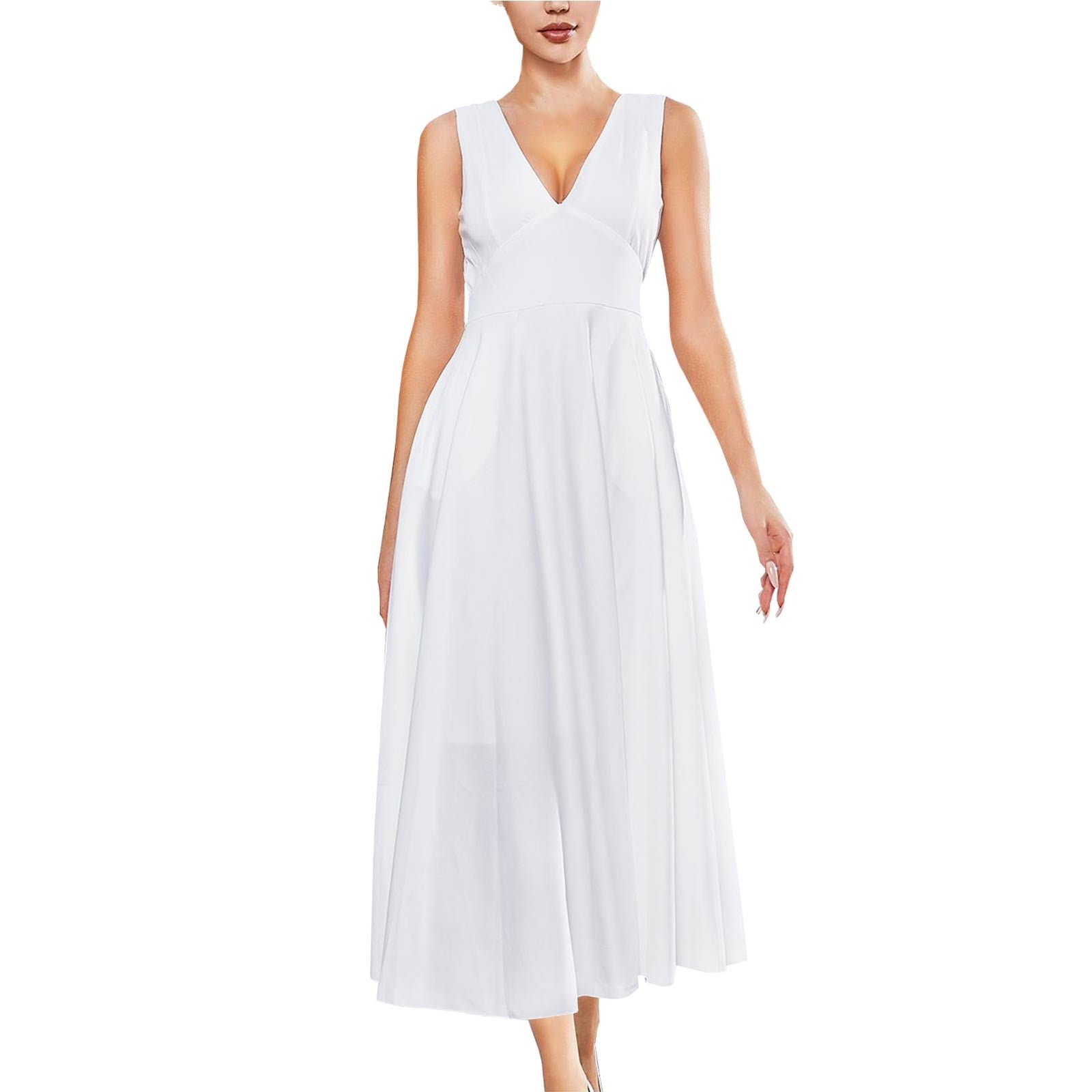 Uaswgudfs formal White Dresses for Women Sleeveless V Neck Back Hollow ...