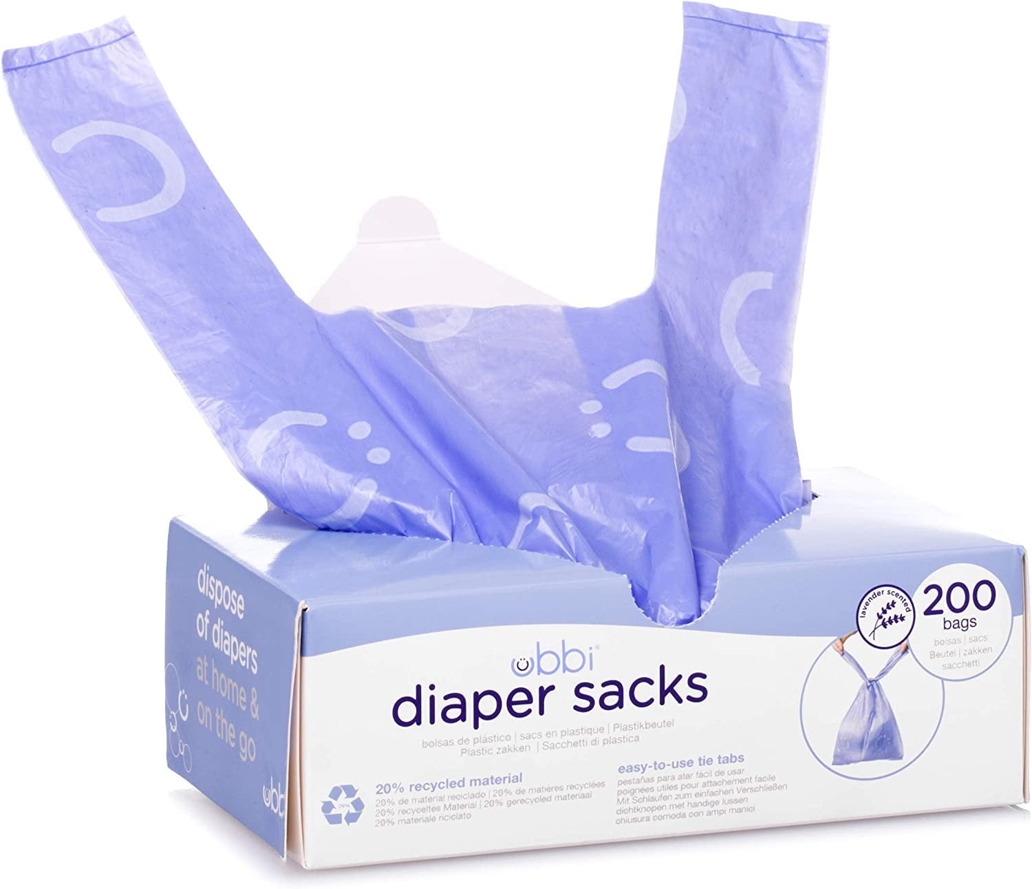 Ubbi Disposable Diaper Sacks, Lavender Scented, Easy-To-Tie Tabs, 200 ...
