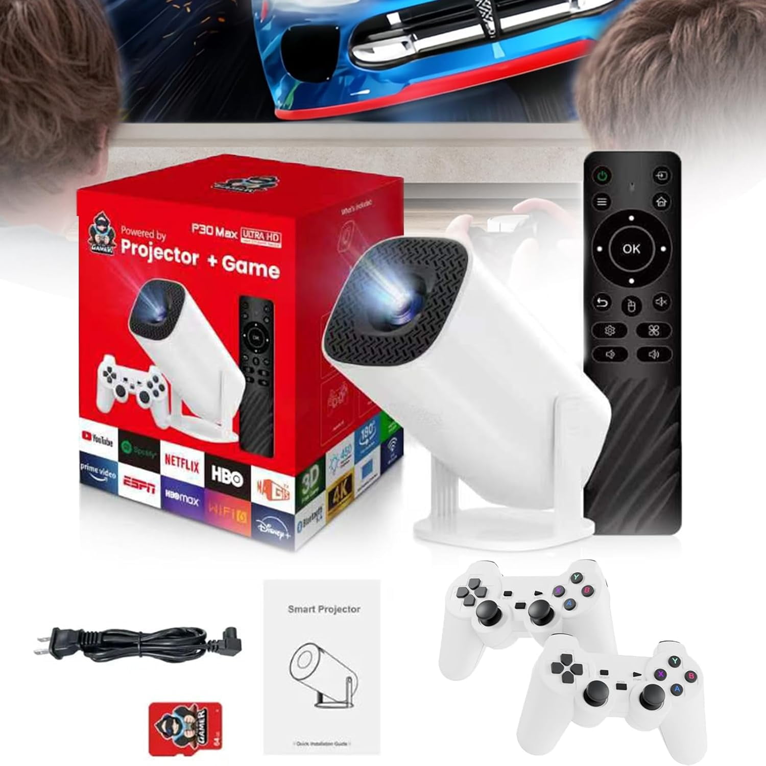 Uberwith Projector, Arcade Vision Retro Console Game Projector with 2.4G Wireless Dual ...