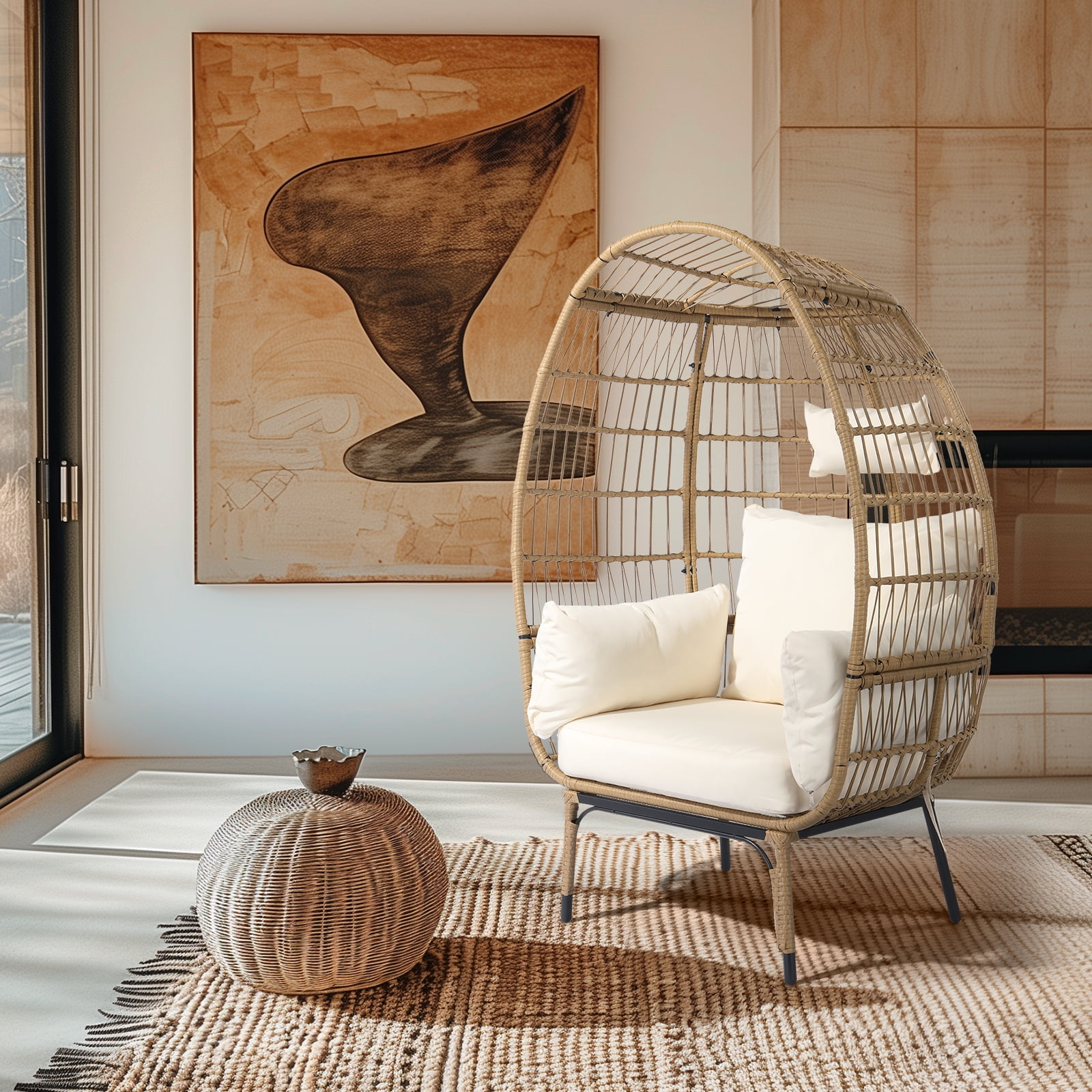 UbesGoo Wicker Egg Chair, Indoor/Outdoor with Thick Cushion and Pillow ...