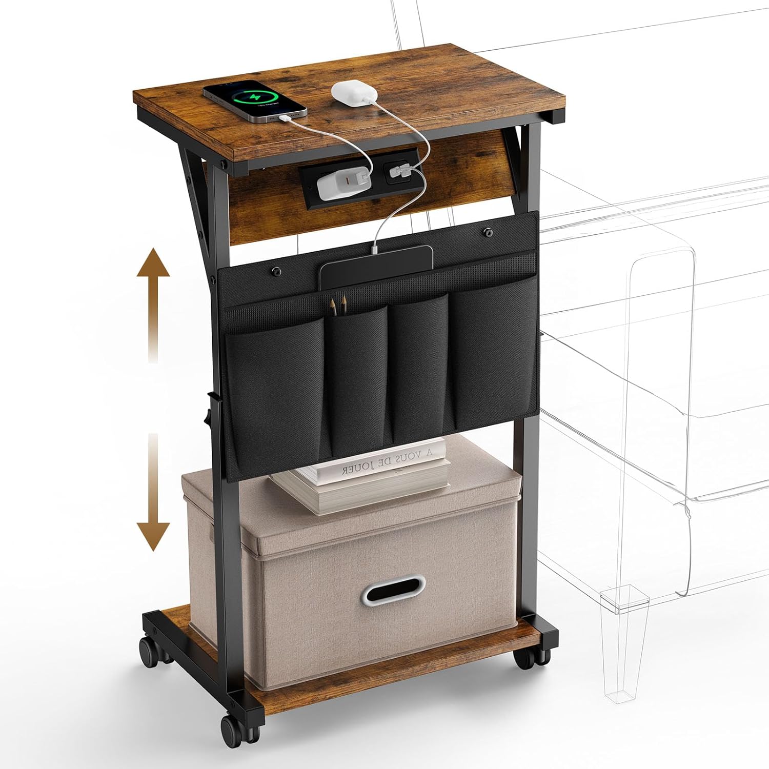 Juiluna End Table with Charging Station, Side Table and Nightstand with ...