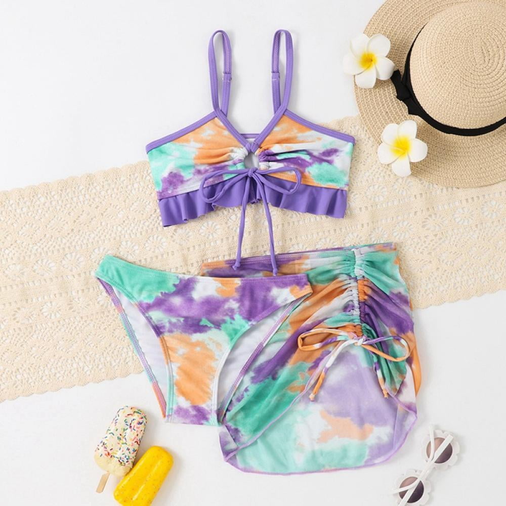 Uccdo 12M-7T Girls Swimsuits, Big Girls Floral Bikinis Bathing Suit, 3 ...