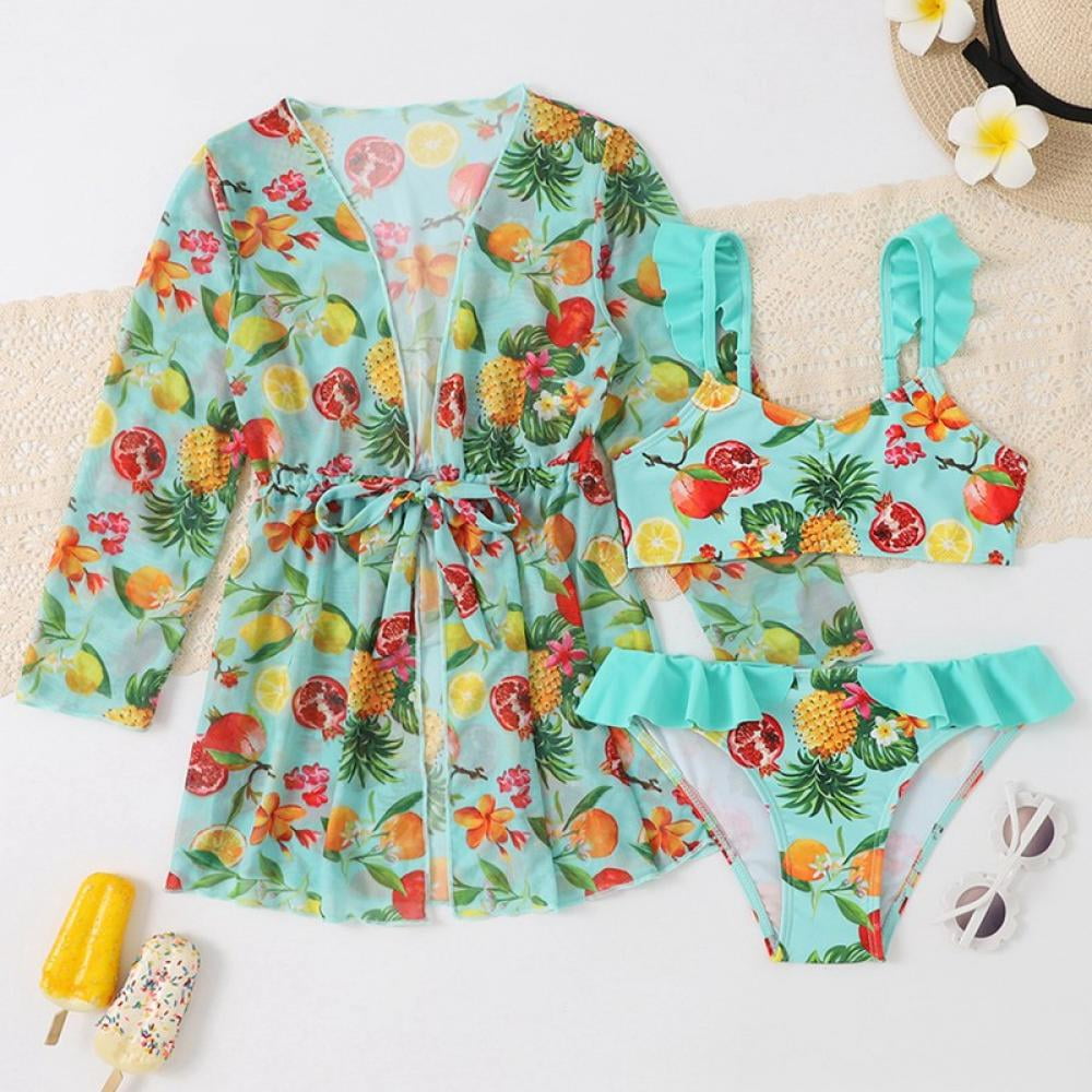Uccdo 12M-7T Girls Swimsuits, Big Girls Floral Bikinis Bathing Suit, 3 ...