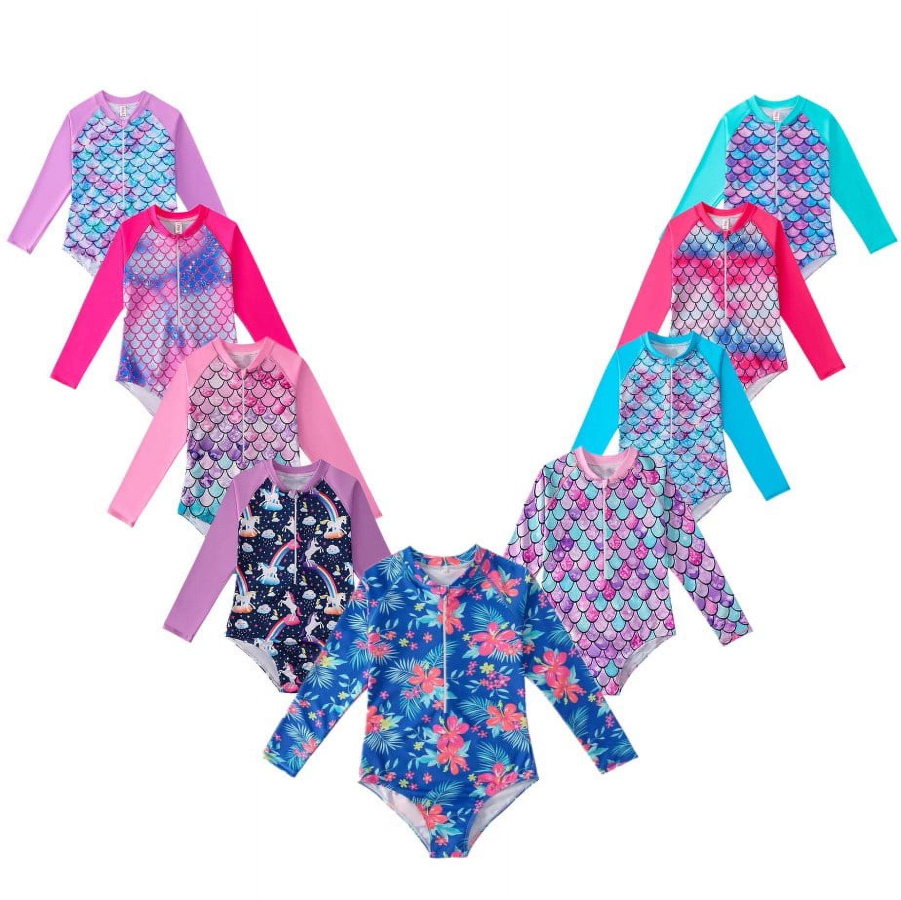 Uccdo 2-12Y Todller Girls Long Sleeve Rash Guards One-Piece Swimsuits ...