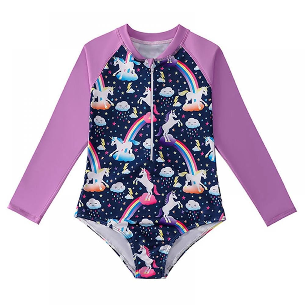 Uccdo 2-12Y Todller Girls Long Sleeve Rash Guards One-Piece Swimsuits ...