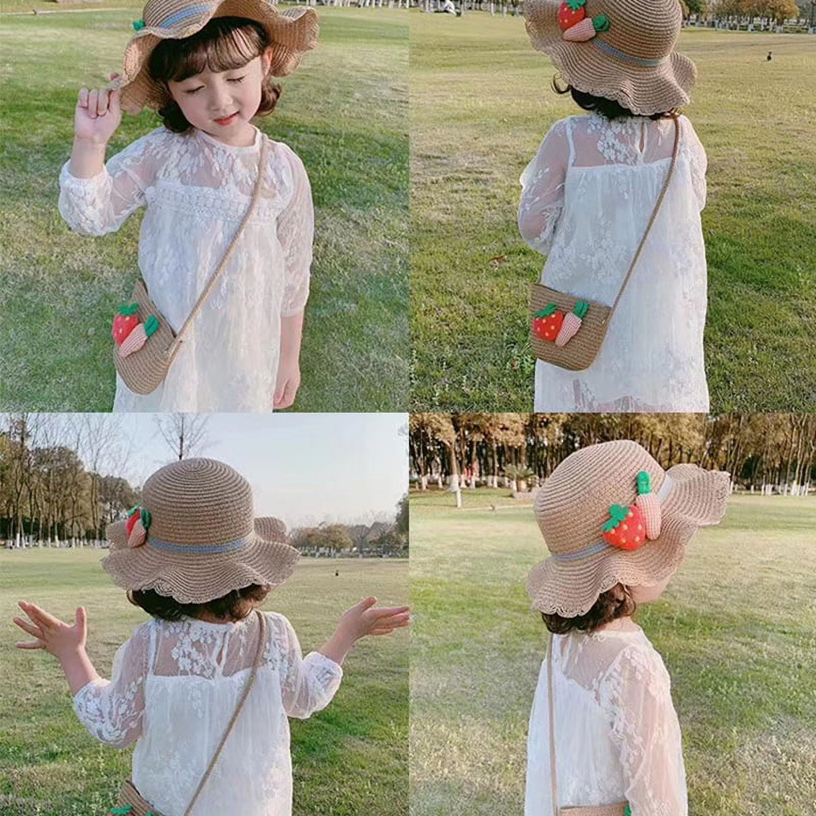 Uccdo 2Pcs Girls Summer Boho Beach Sun Hat Matching Little Girl Straw ...