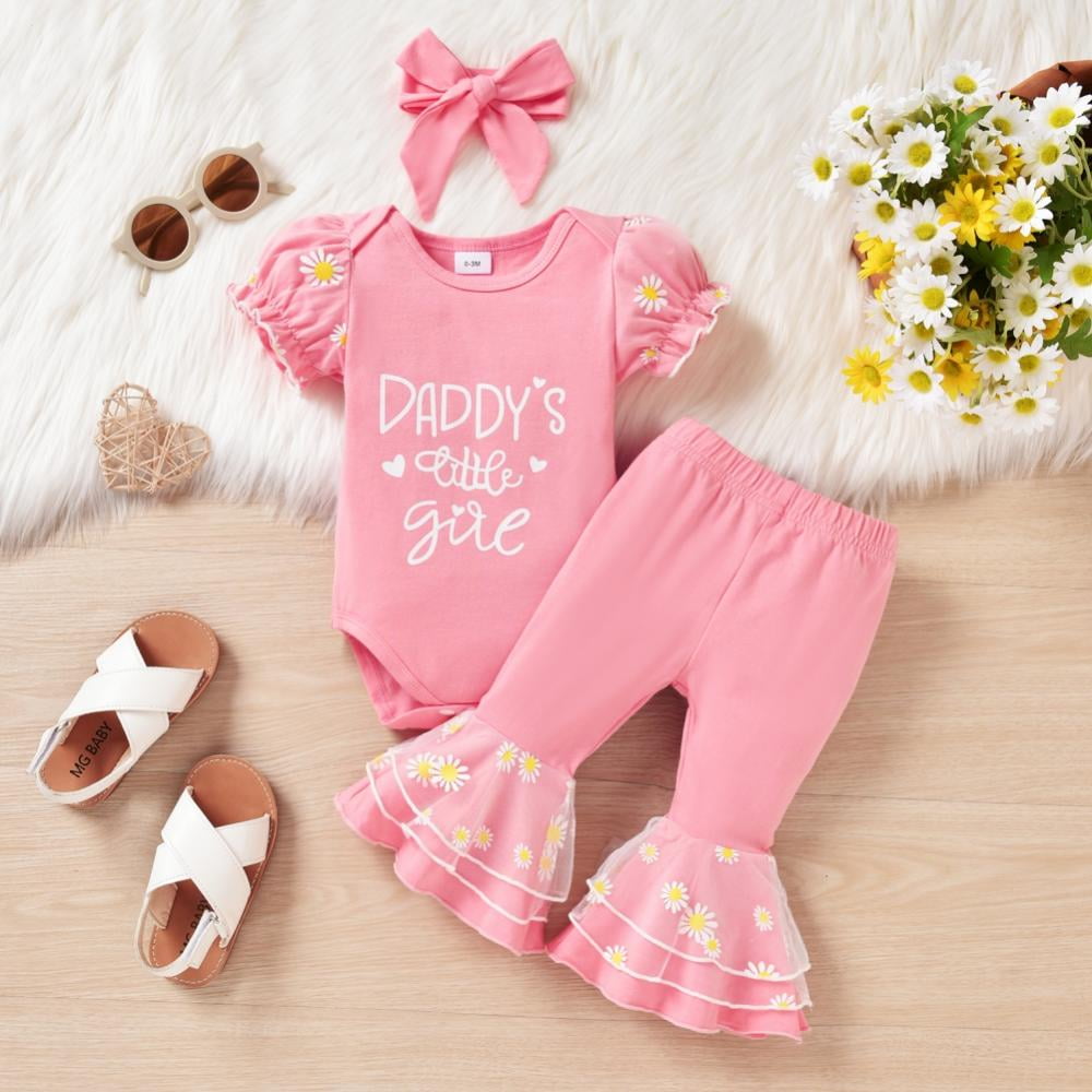 Uccdo 3Pcs Newborn Baby Girls Clothes Cute Print Romper+Flare Lone ...