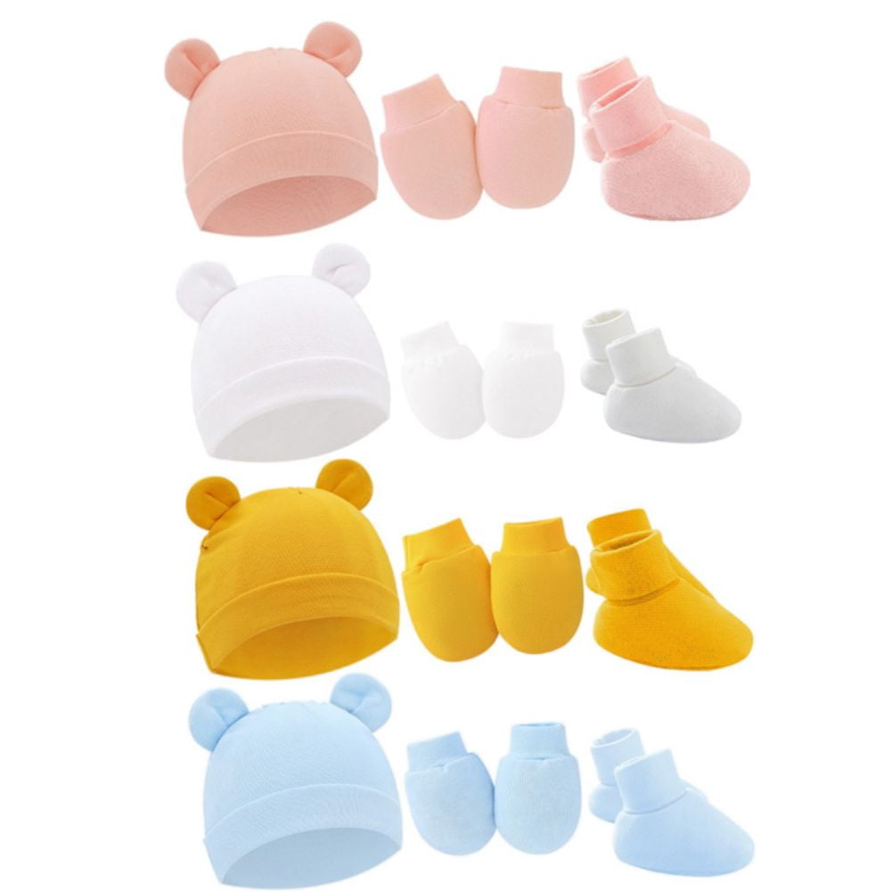 Uccdo 4 Pack Baby Beanies Caps with Mittens & Foot Covers Set Cute ...