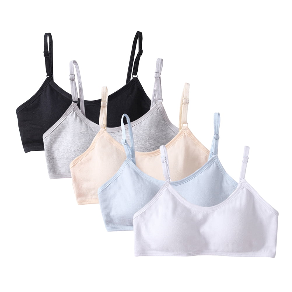 Uccdo 5 Packs Teens Girls Adjustable Strap Solid Training Bra Sets Wireless Padded Crop Cami ...