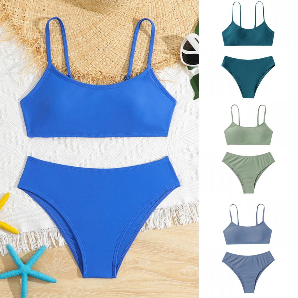 Uccdo 7-14T Girls Summer Bikinis Swimsuit, Big Girls Two-Piece Solid ...