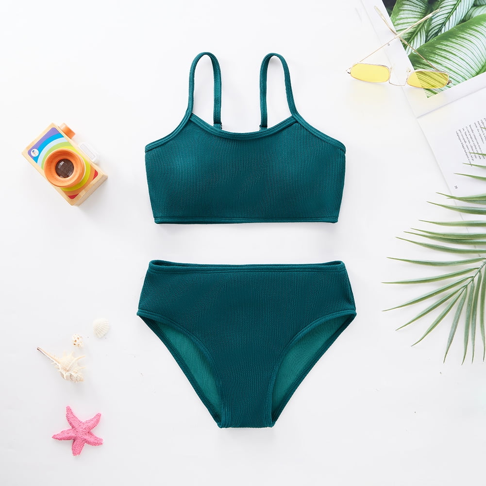 Uccdo 7-16T Girls Summer Swimsuits, Teenager Big Girls Solid Bikinis ...