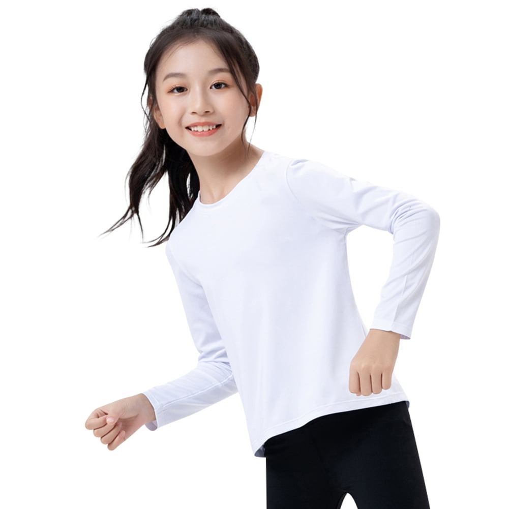 Uccdo Girls Long Sleeve Athletic Shirts Active Performance Dry Fit Open ...