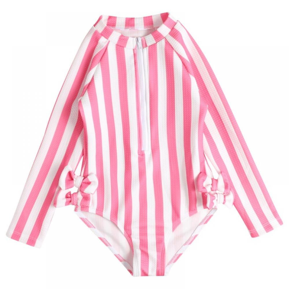 Uccdo Girls Long Sleeve Rash Guards One-Piece Swimsuit Zipper Bathing ...