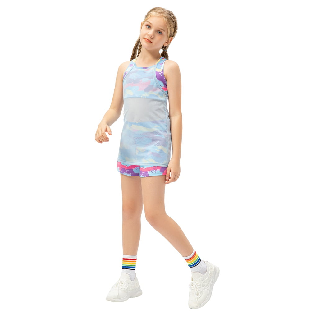 Uccdo Girls Summer Athletic Sports Mesh Tank Tops 2 in 1 Kids Running ...