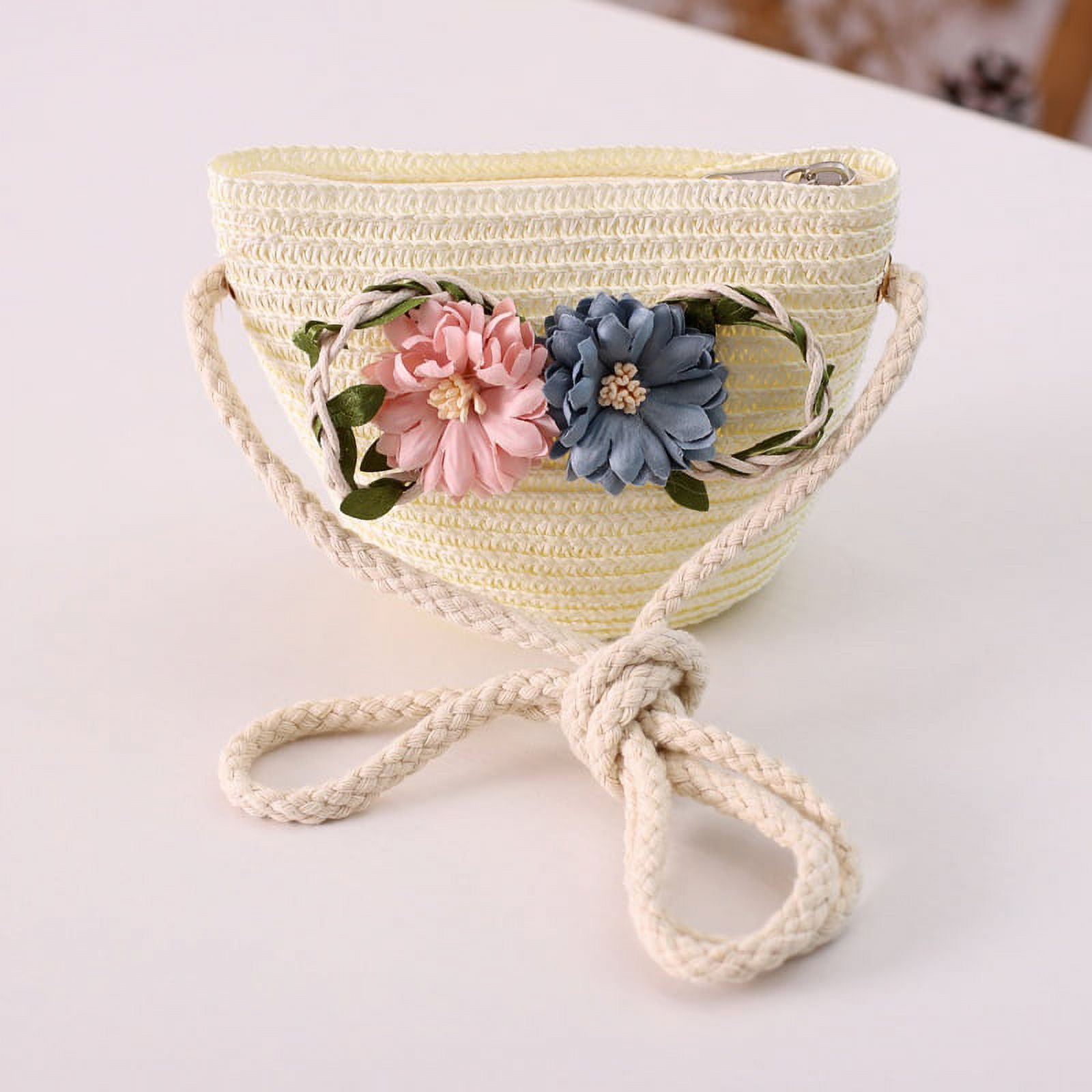 Uccdo Little Girls Boho Flower Straw Bag Kids Summer Crossbody Bags ...