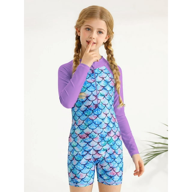 Uccdo Little Girls Long Sleeve Rashguard One-Piece Swimsuit, Kids ...