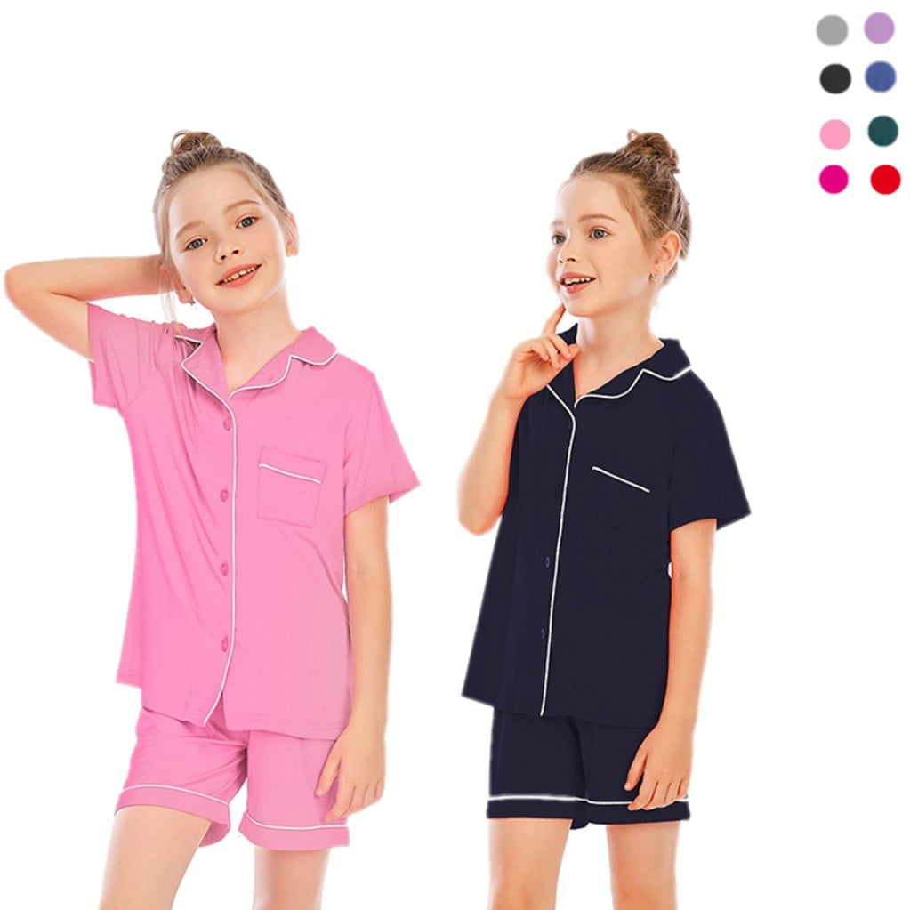 Uccdo Summer Kids Boys Girls Modal Short Sleeve Pajamas Set Button Down ...