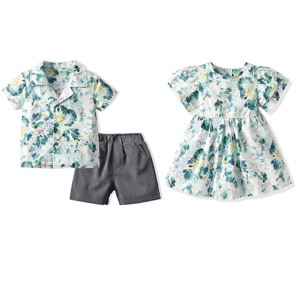 Uccdo Toddler Kids Brother and Sister Matching Outfit Set Boys Button ...