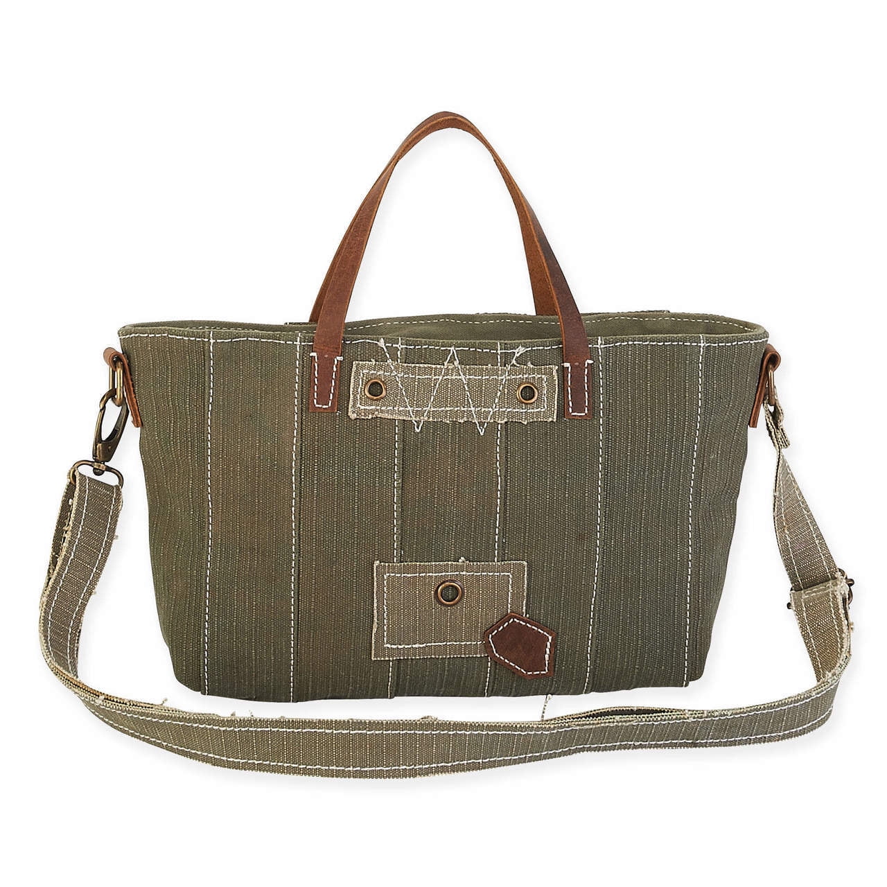 Uchi Nellie Khaki Upcycled Tent Small Hand Tote / Crossbody Bag ...