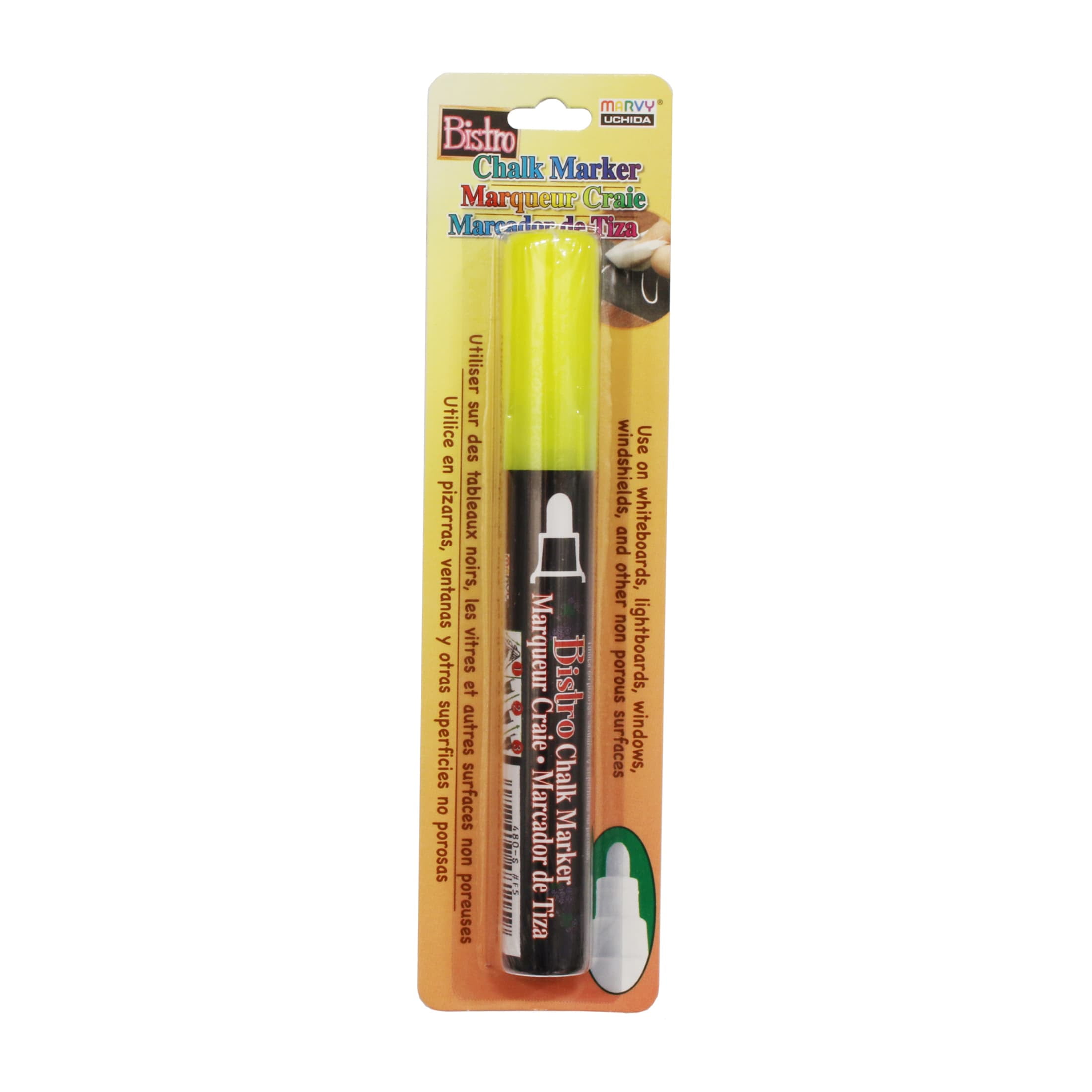 Uchida Bistro Chalk Marker, Broad, Carded Packaging, Fluorescent Yellow ...
