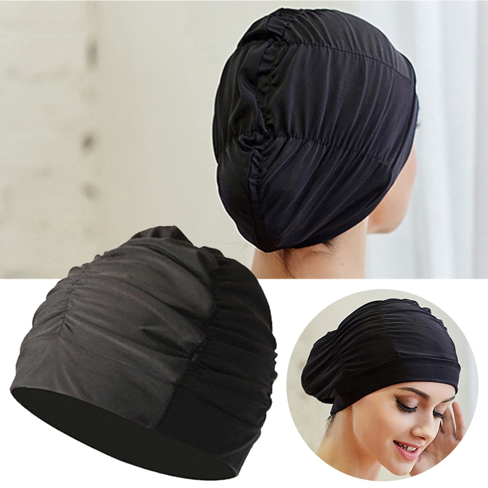 Uclet Swimming Pleated Cloth Swimming Cap To Increase The Head ...