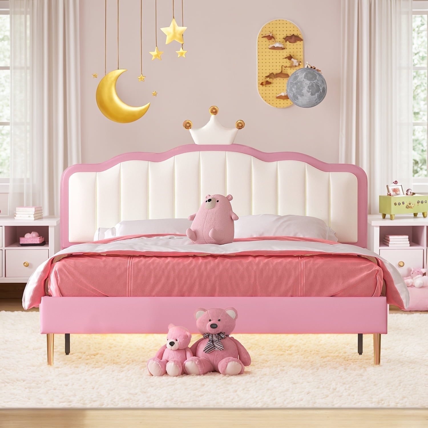 Ucloveria Full Size Upholstered Bed Frame with LED Lights, Modern ...