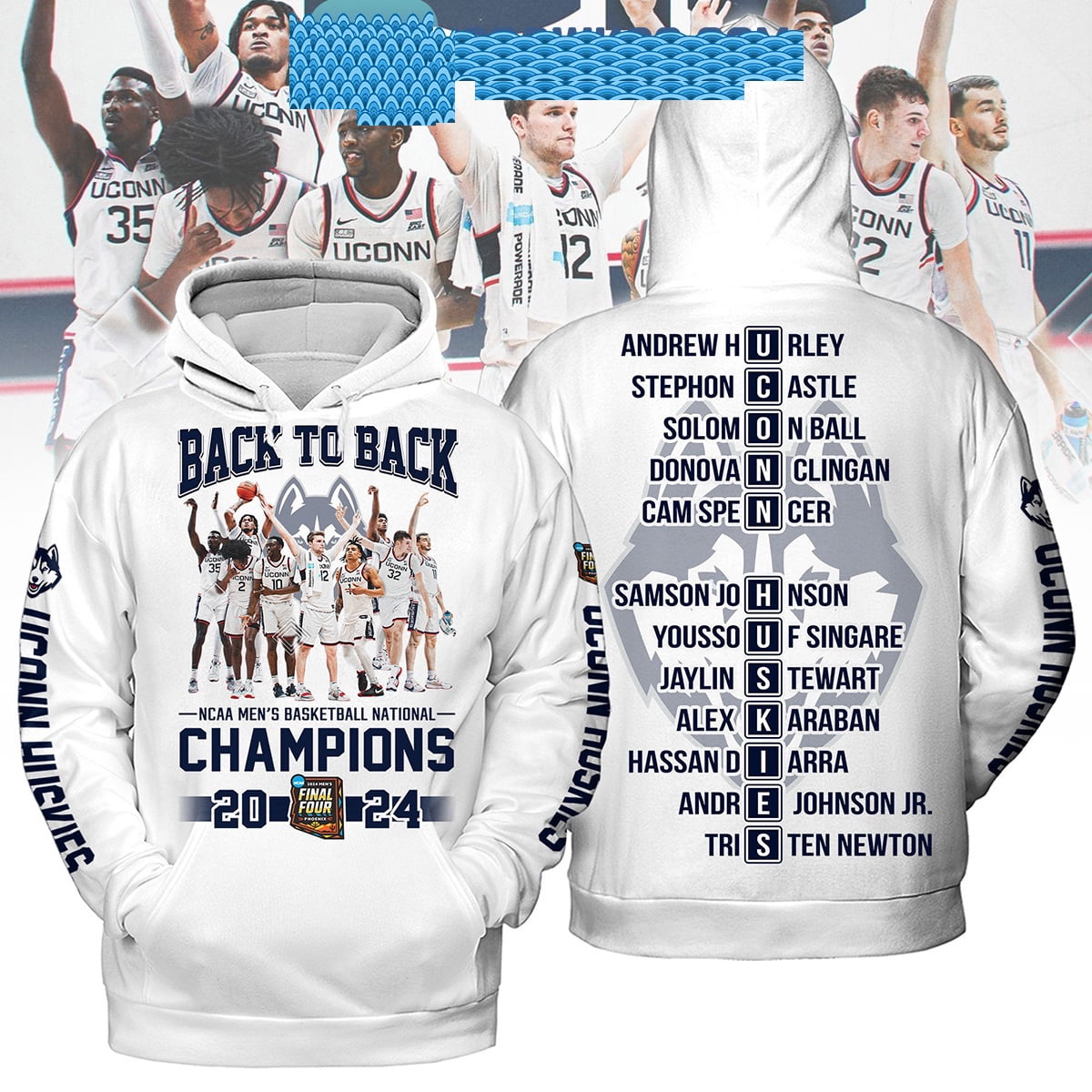 Uconn Huskies Basketball National Champions 2024 Back To Back White ...