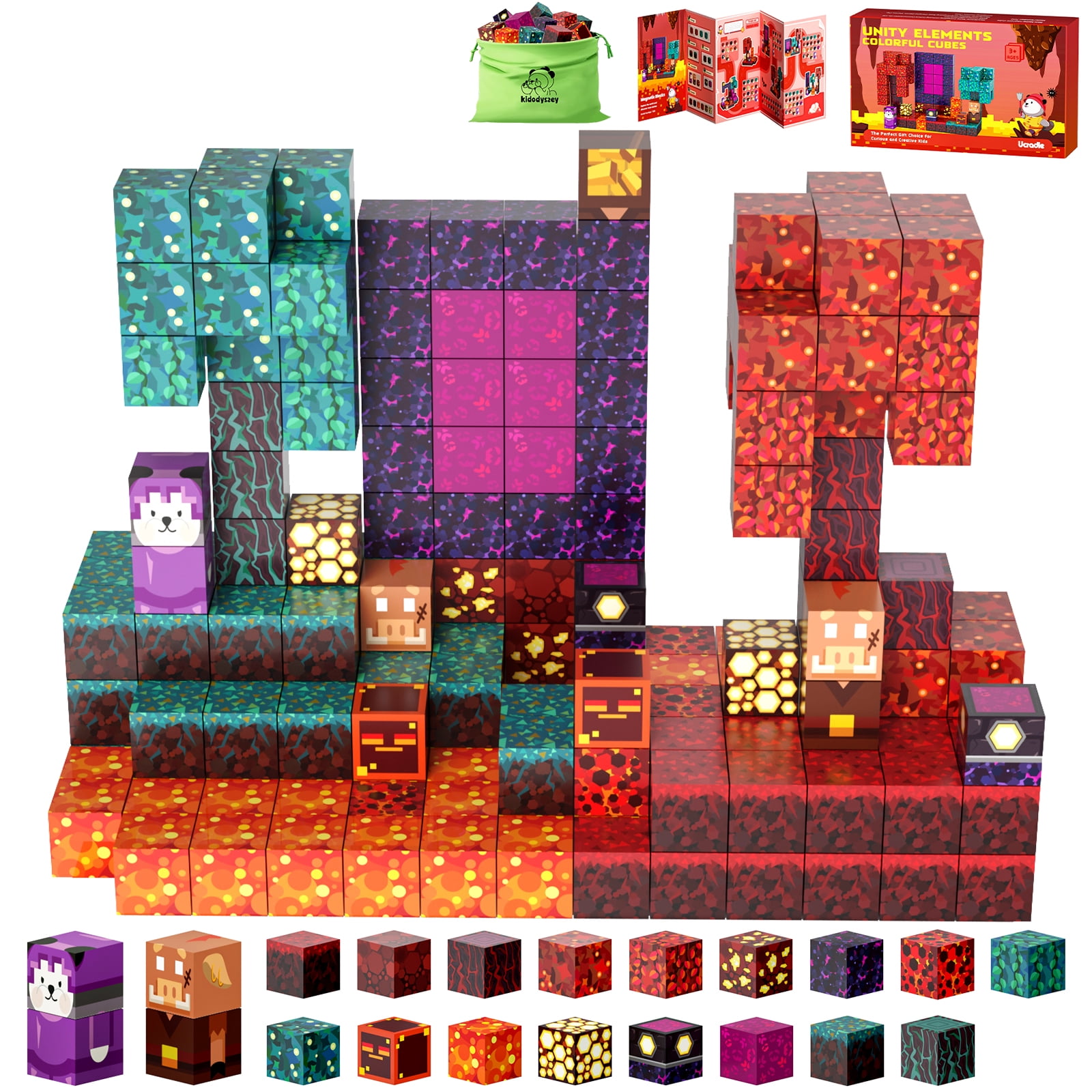 Ucradle 108 Pieces Magnetic Blocks, Build Mine Magnet World Set ...