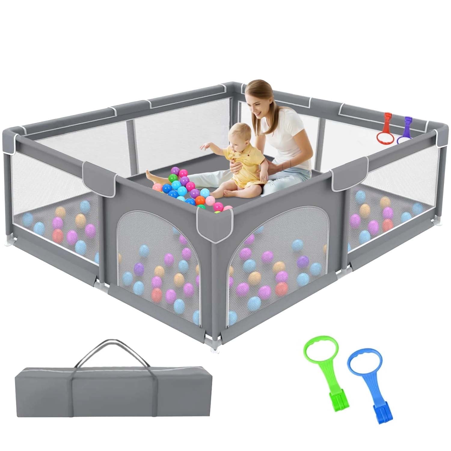 Ucradle Baby Playpen 59x59x27 inches Large Toddler Playard with Gate ...