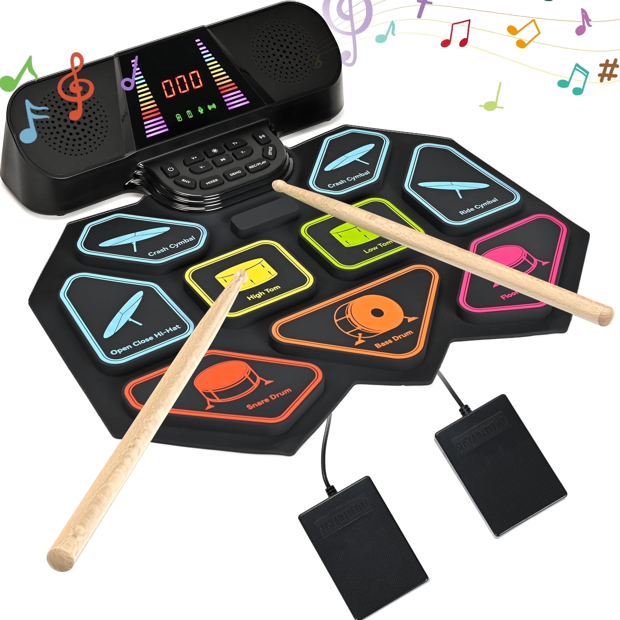 Udreamer Electronic Drum Set with 9 Pads, LED Lights, Bluetooth, and ...
