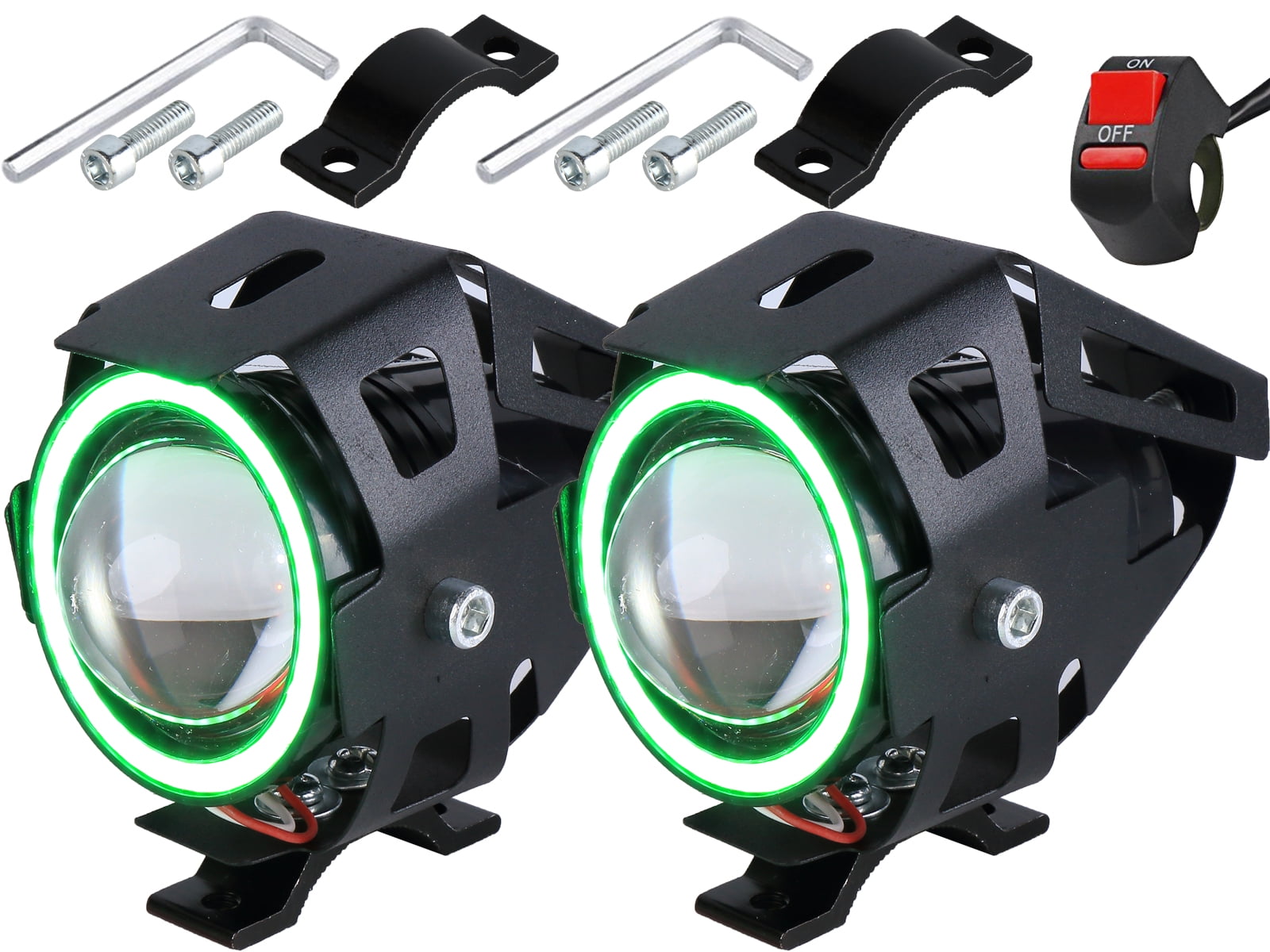 Ueasy U7 Motorcycle Driving Lights with High Low Strobe Beam Halo Rings ...