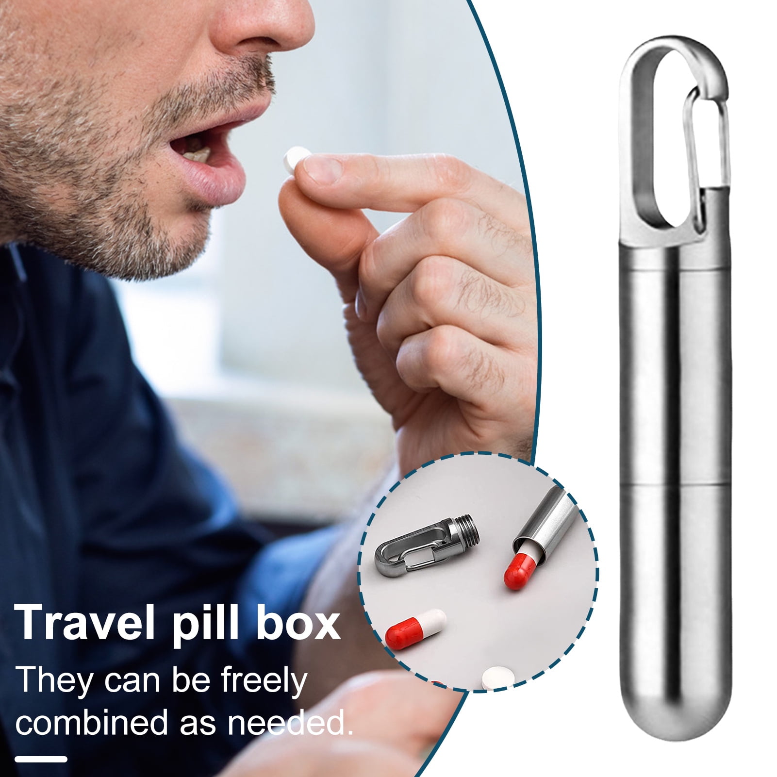 Uehgn Portable Pill Box Keychain Small Waterproof Stainless Steel Pill ...