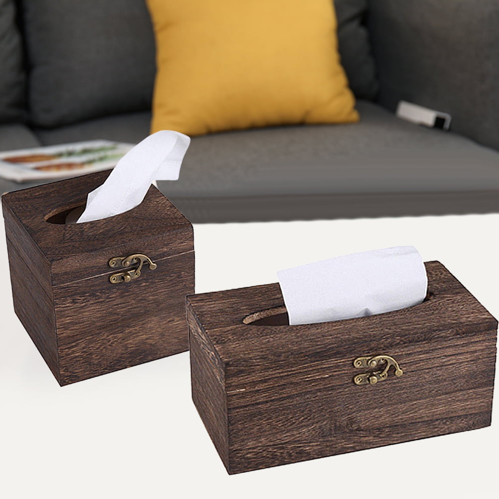 Uehgn Wood Tissue Box Cover, Rustic Farmhouse Wooden Tissue Holder Easy ...