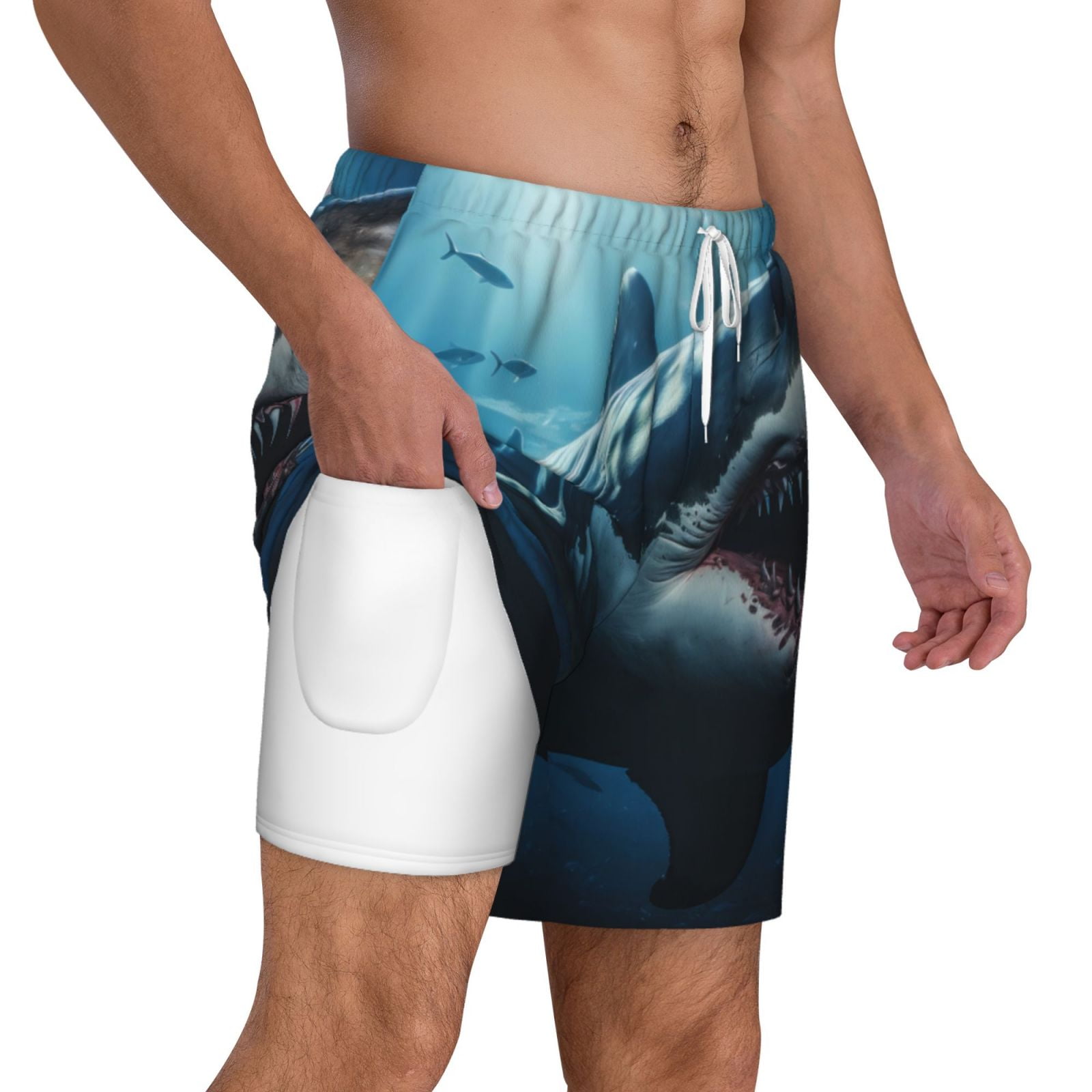 Uemuo 3D Realistic Shark Pattern Mens Swim Trunks Quick Dry Board ...