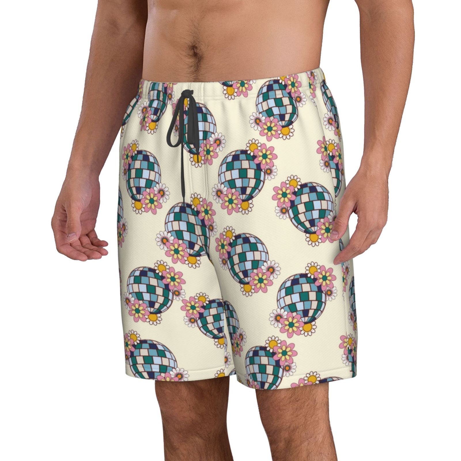 Uemuo 70s Disco Ball Pattern Men's Swim Trunks Hawaiian Beach Bathing ...