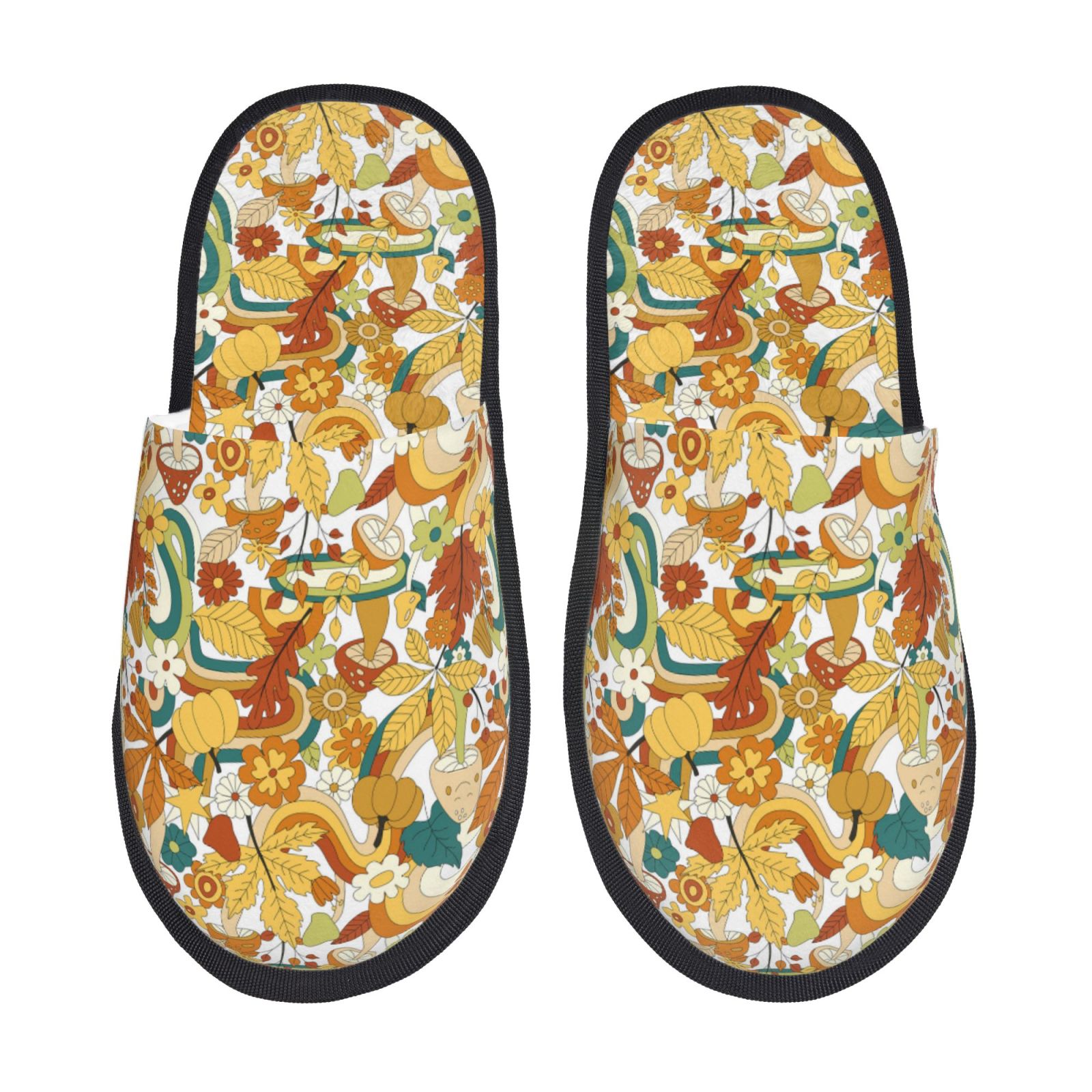 Uemuo 70s Groovy Hippie Printe Plush Furry Slippers with EVA Sole for ...