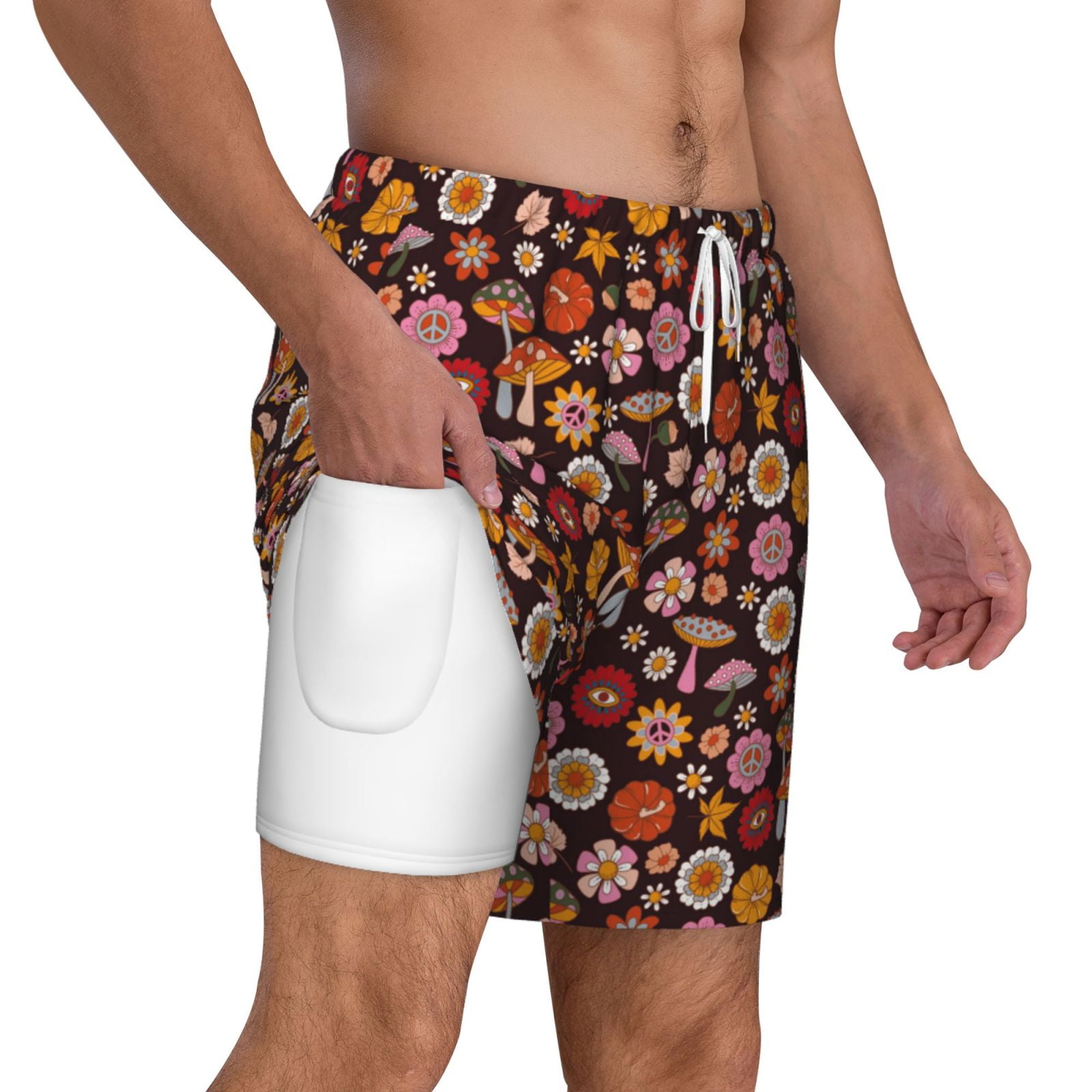 Uemuo 70s Groovy Hippie Retro Pattern Mens Swim Trunks Quick Dry Board ...