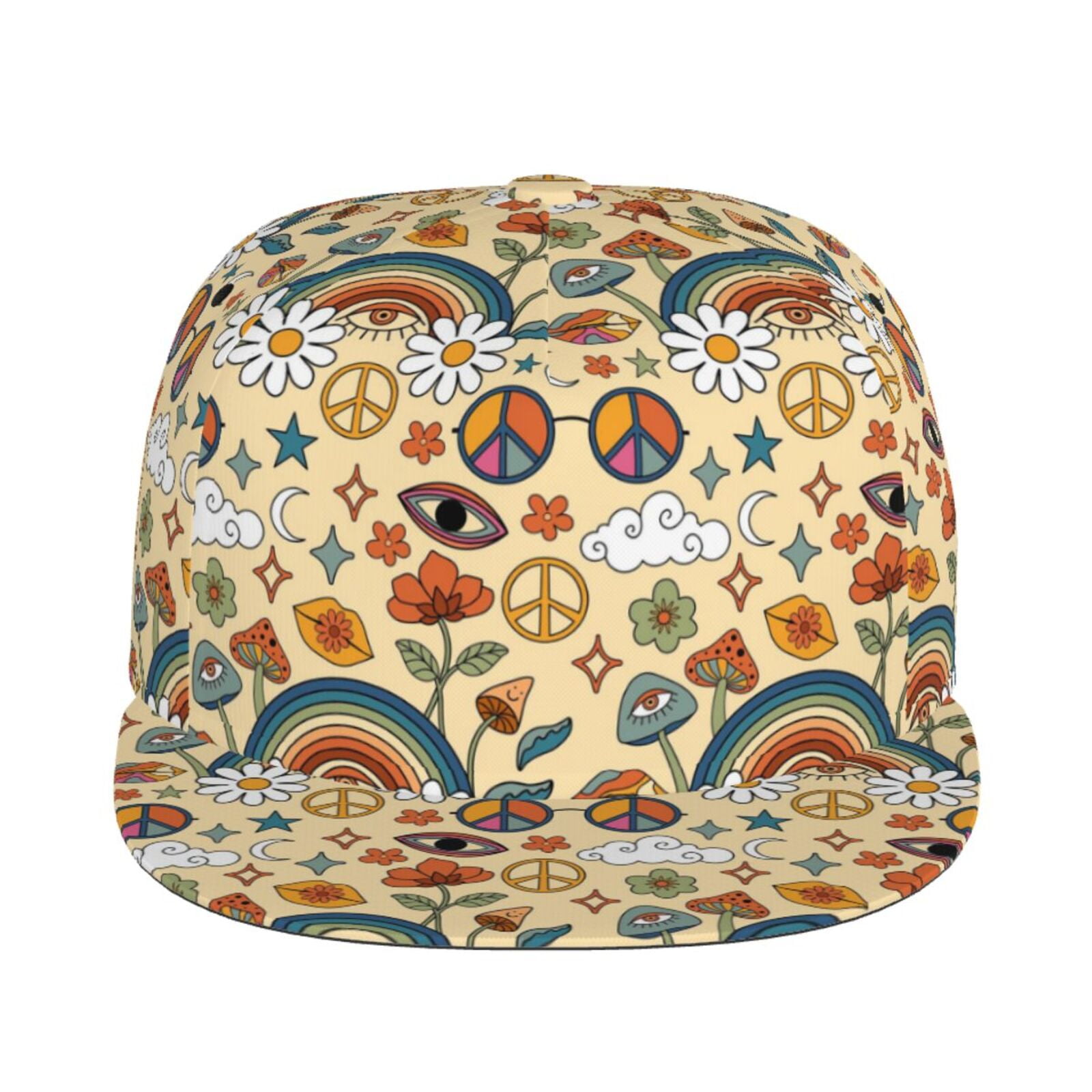 Uemuo 70s Hippie Style Pattern Women's Baseball Cap,Straight Brim Hat ...