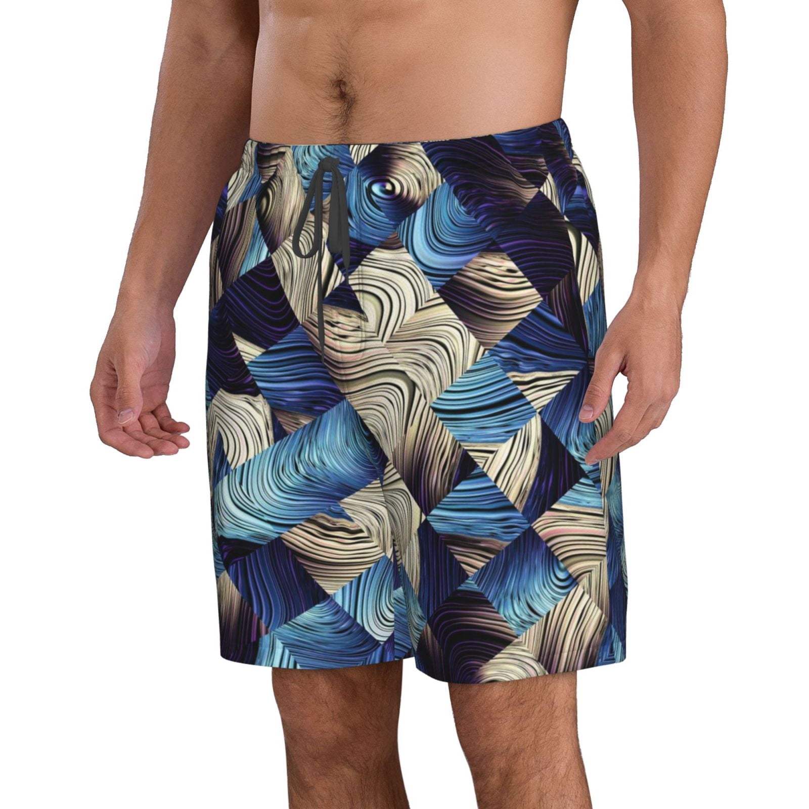 Uemuo Abstract Blue Squares Pattern Men's Swim Trunks Hawaiian Beach ...