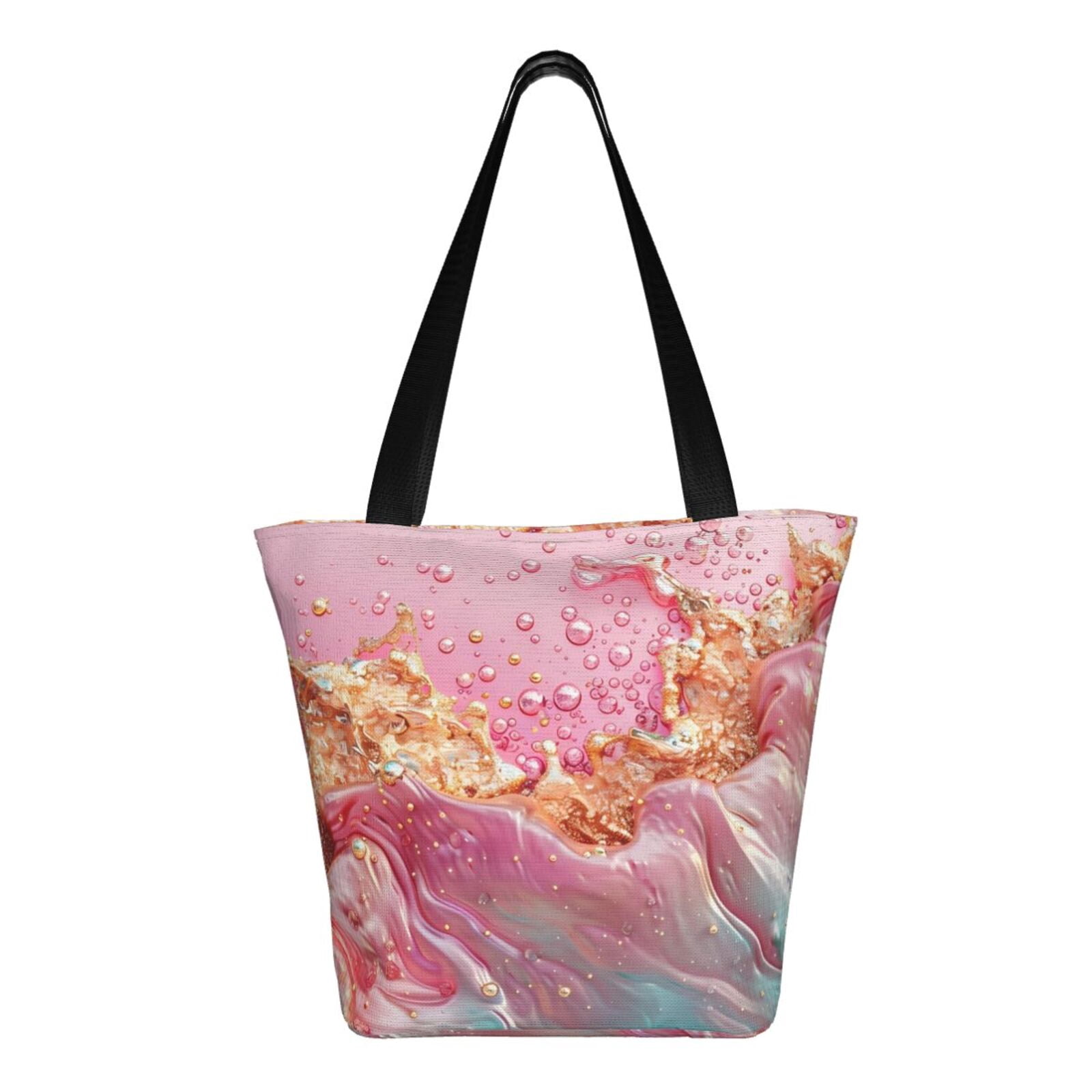 Uemuo Abstract Pink Gold Splash Print Tote Bags for Women,Large ...