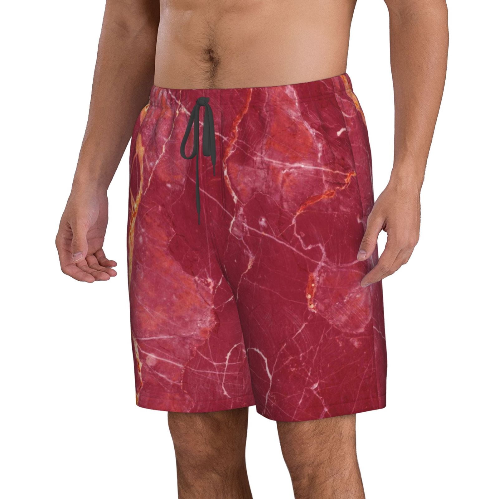 Uemuo Abstract Red Marble Pattern Men's Swim Trunks Hawaiian Beach ...