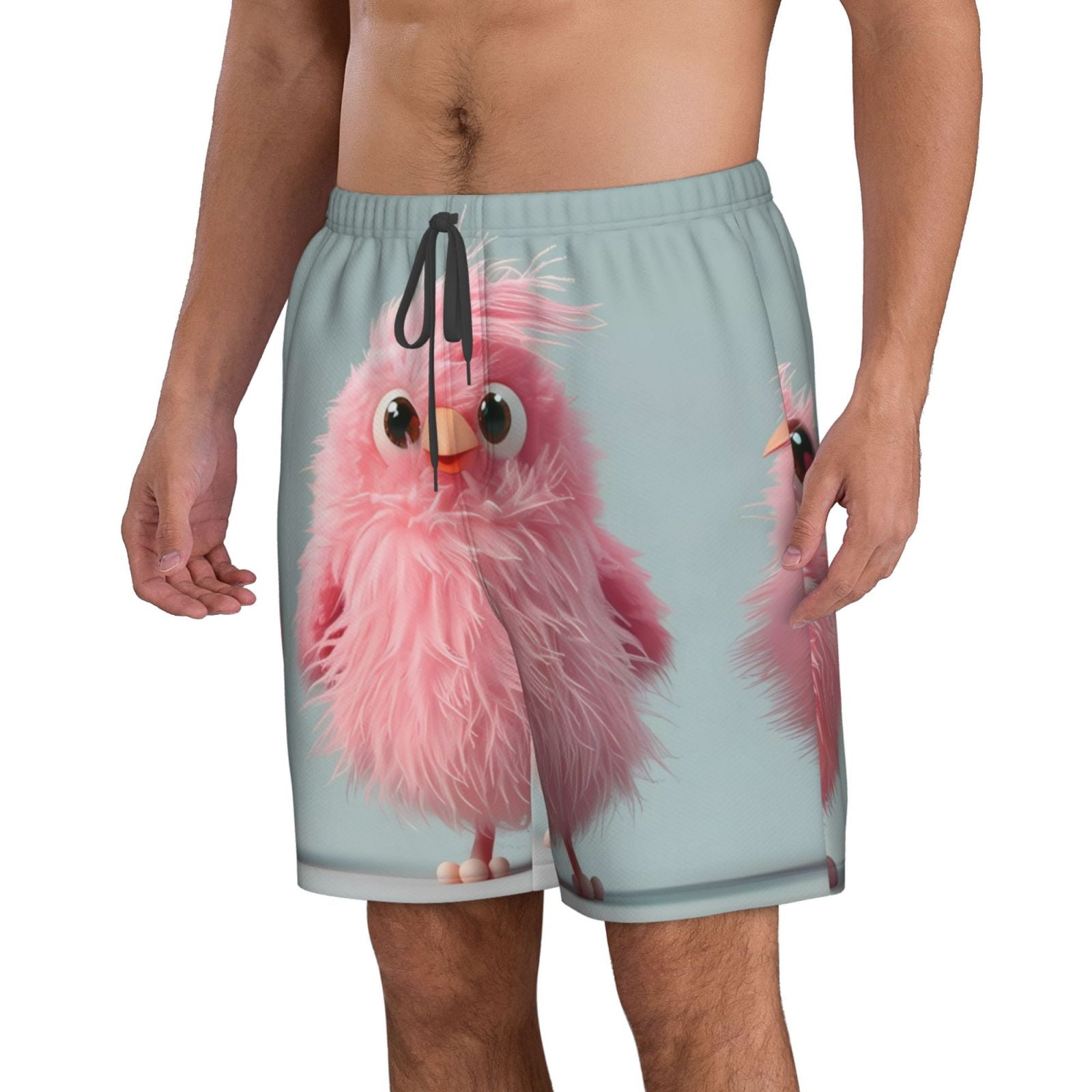 Uemuo Adorable Pink Fluffy Birds Pattern Men's Swim Trunks Hawaiian ...