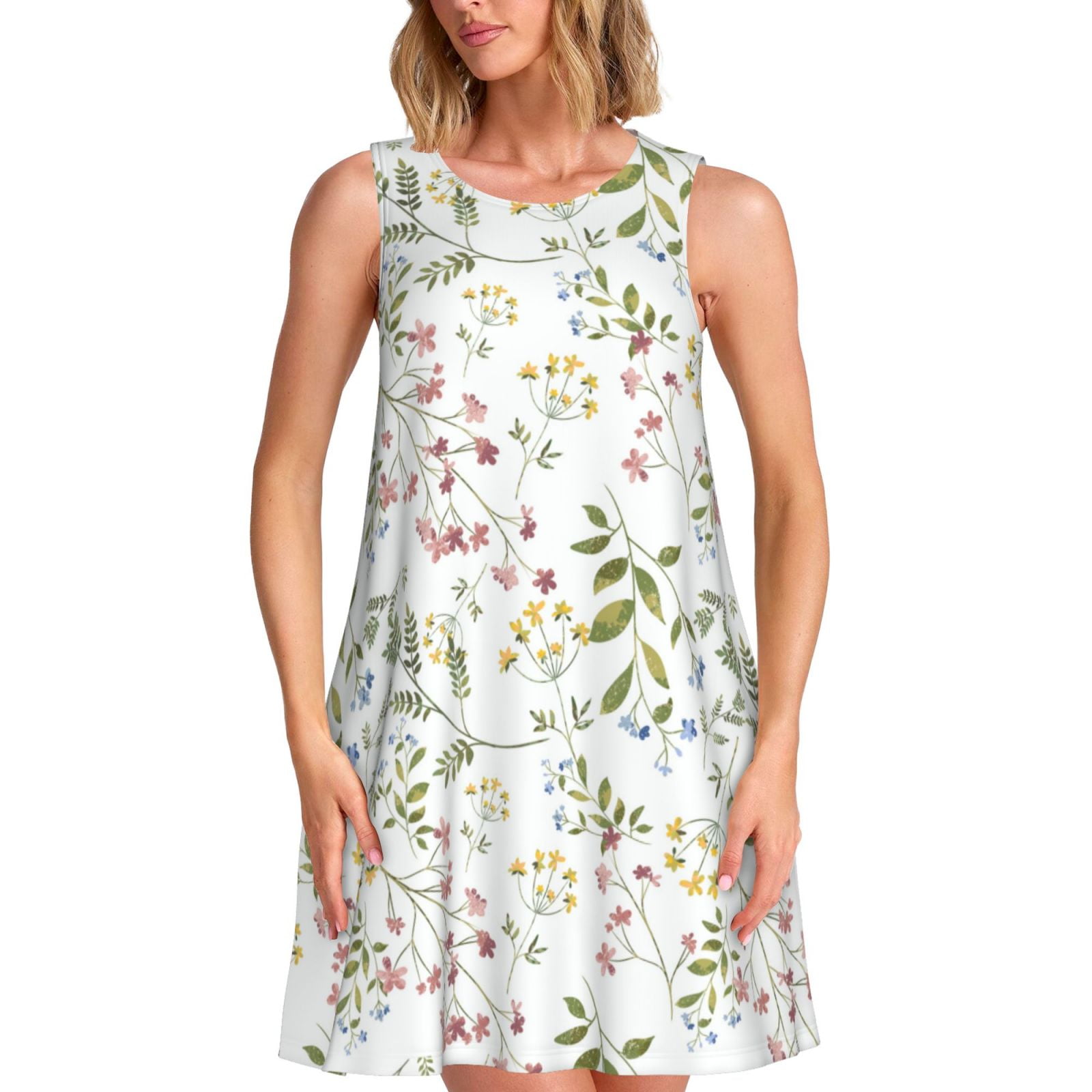 Uemuo Aerial Flora Pattern Women’s Sleeveless Dress – Casual Summer A ...