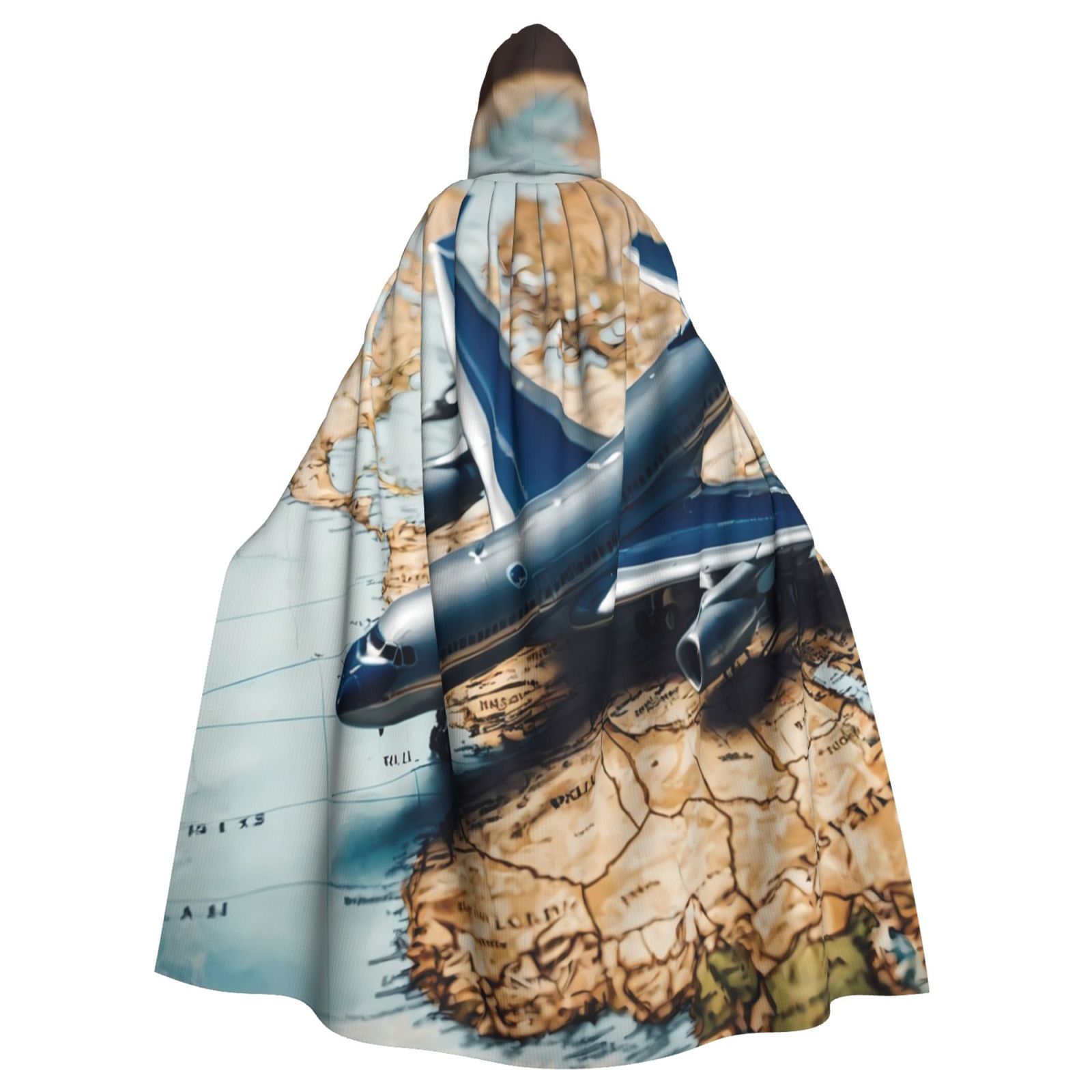 Uemuo Airplane World Map Adventure Pattern Hooded Cloak Cape with Hood ...