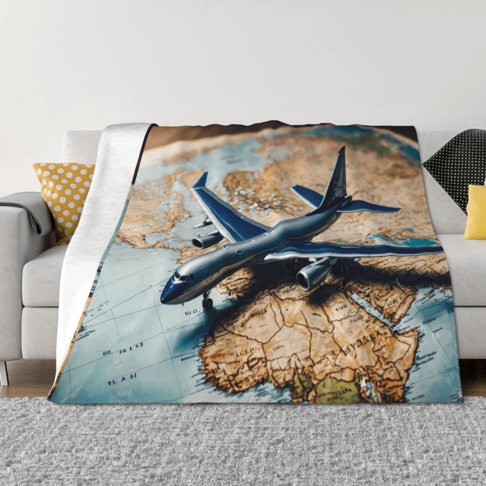 Uemuo Airplane World Map Adventure Printed Throw Blanket for Couch ...