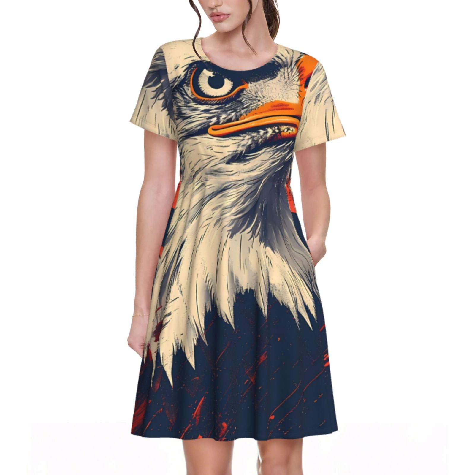 Uemuo American Bald Eagle A Print Womens Summer Dress Casual Swing ...