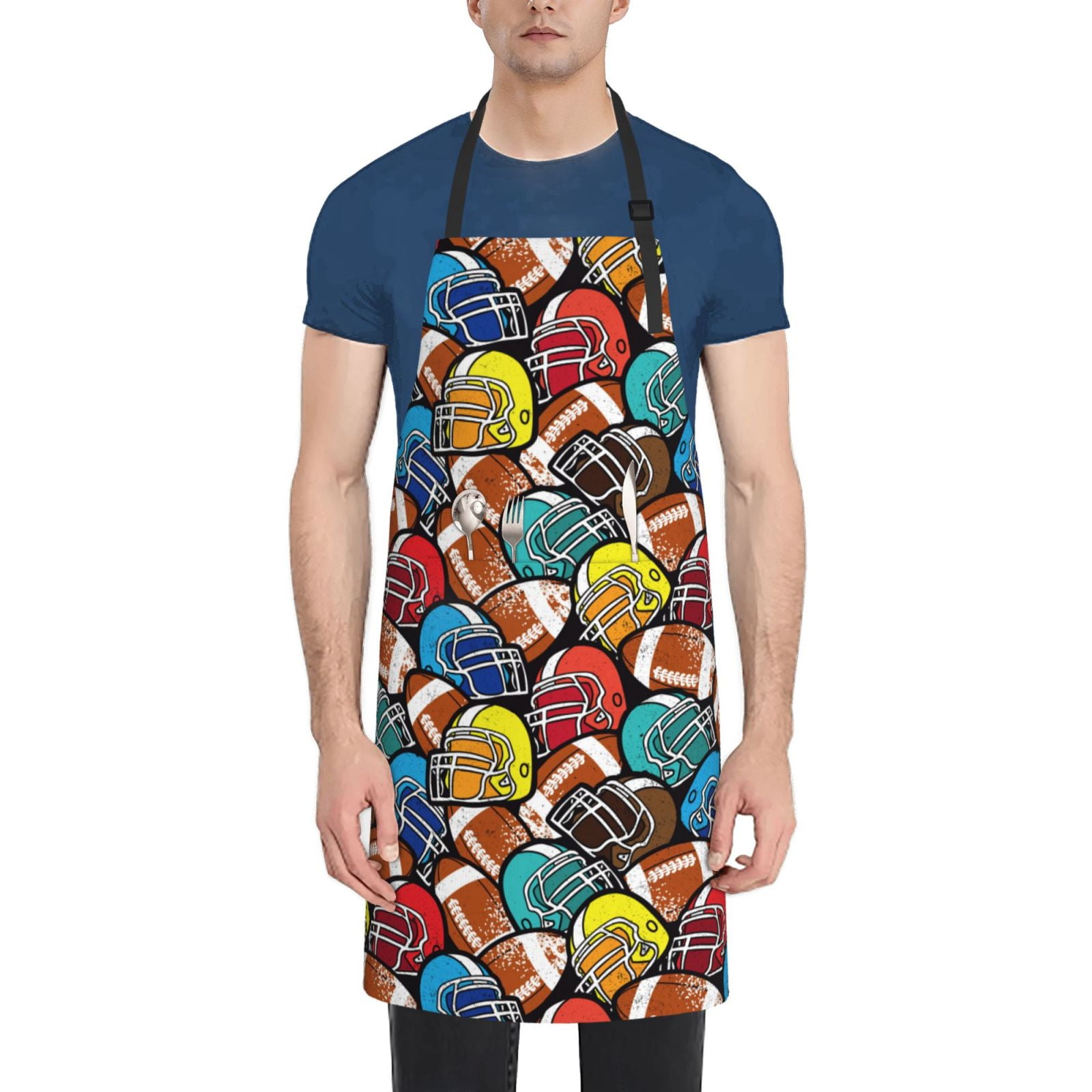 Uemuo American Football Pattern Waterproof Apron Adjustable Dishwasher ...