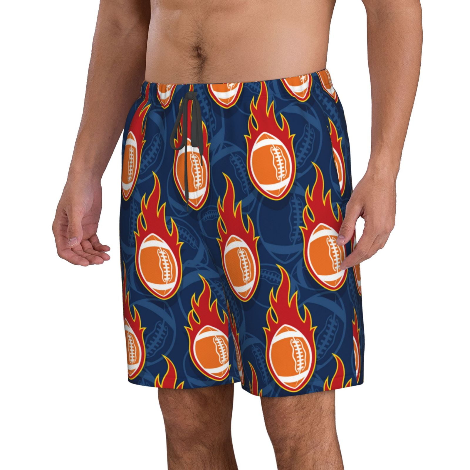 Uemuo American Football and Fire Flames Pattern Men's Swim Trunks ...