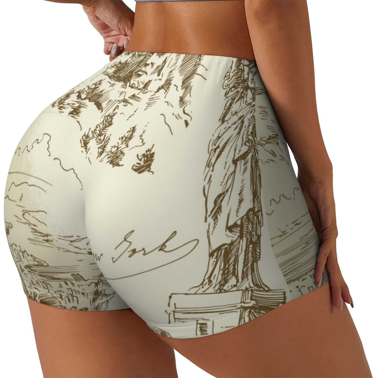 Uemuo American Monuments Pattern Women Workout Impact Shorts Scrunch Butt Lifting Gym Shorts ...